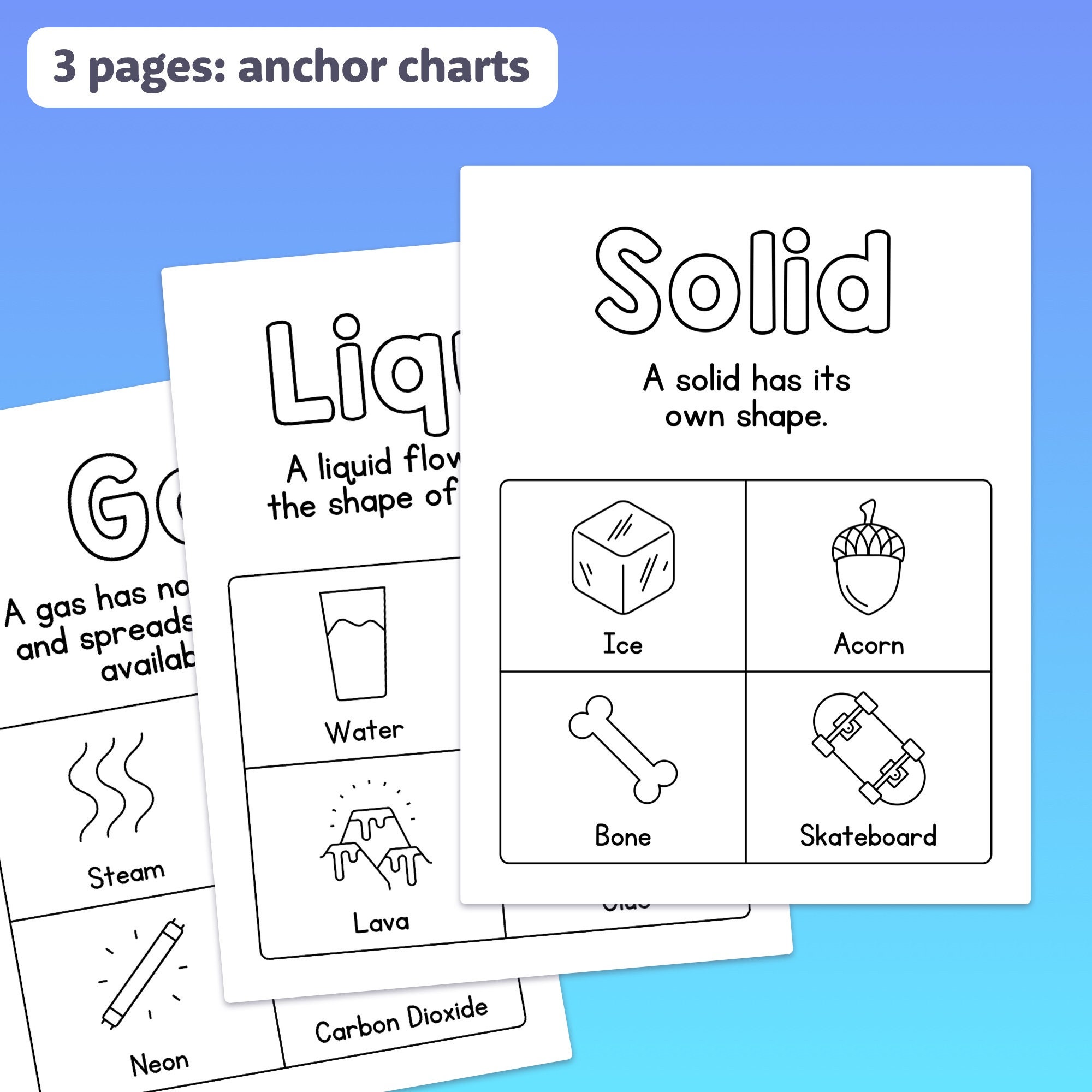 States of Matter Worksheets, States of Matter Anchor Charts: Solid ...