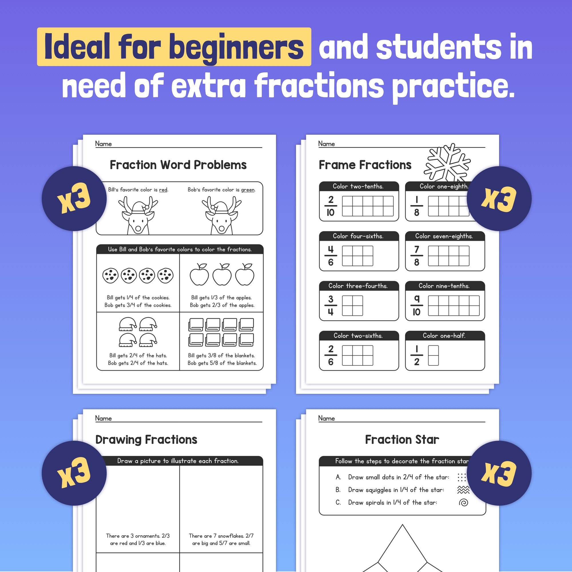 Winter Fraction Worksheets | 2nd, 3rd, 4th Grade Christmas Fractions ...