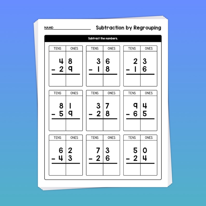 No Prep 2 Digit Subtraction With Regrouping Worksheets | 1st, 3rd, 2nd ...