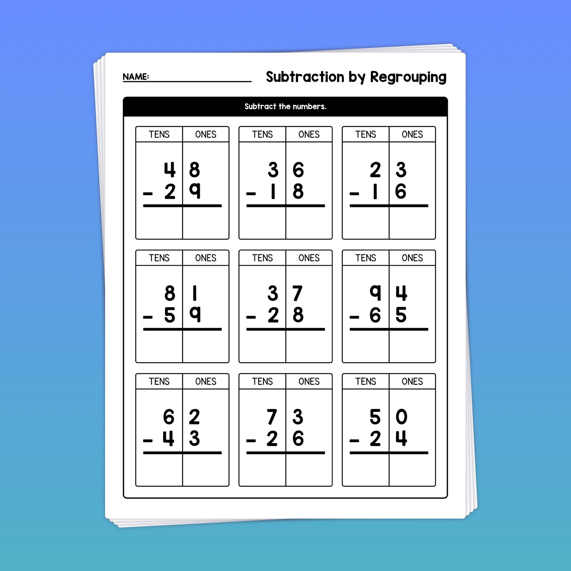 No Prep 2 Digit Subtraction With Regrouping Worksheets | 1st, 3rd, 2nd ...