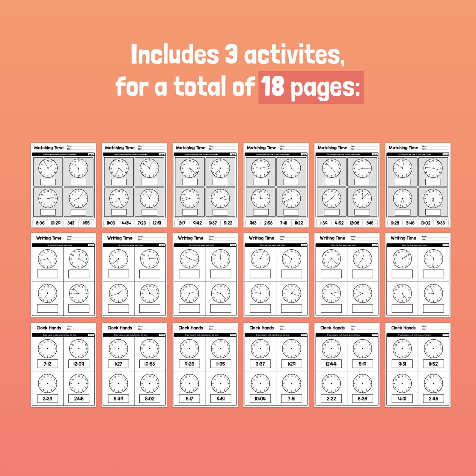 Telling Time to 1 Minute Worksheets | 2nd, 3rd, 4th Grade Reading ...