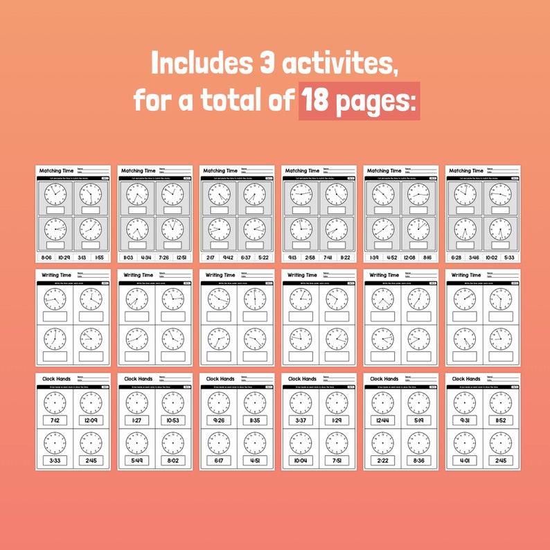 Telling Time to 1 Minute Worksheets | 2nd, 3rd, 4th Grade Reading ...