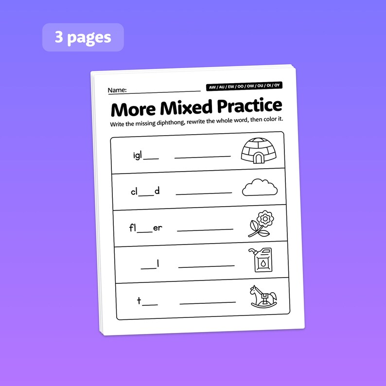 Diphthong Worksheets No Prep 1st & 2nd Grade Diphthongs Activities ...