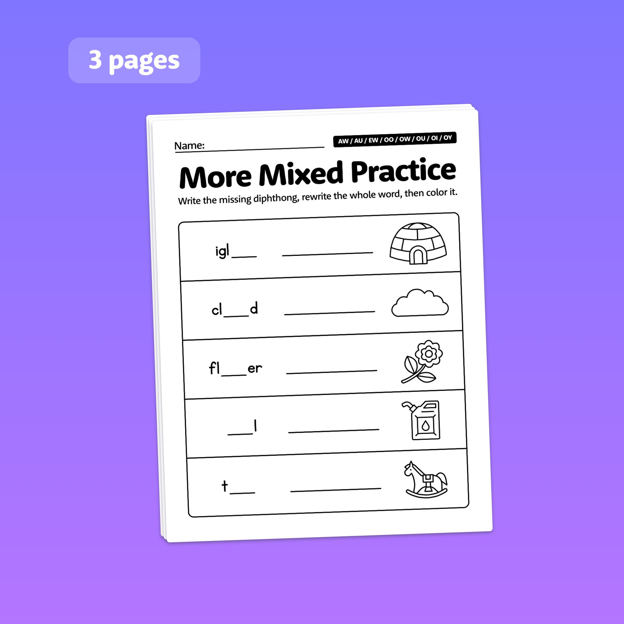 Diphthong Worksheets | No Prep 1st & 2nd Grade Diphthongs Activities ...