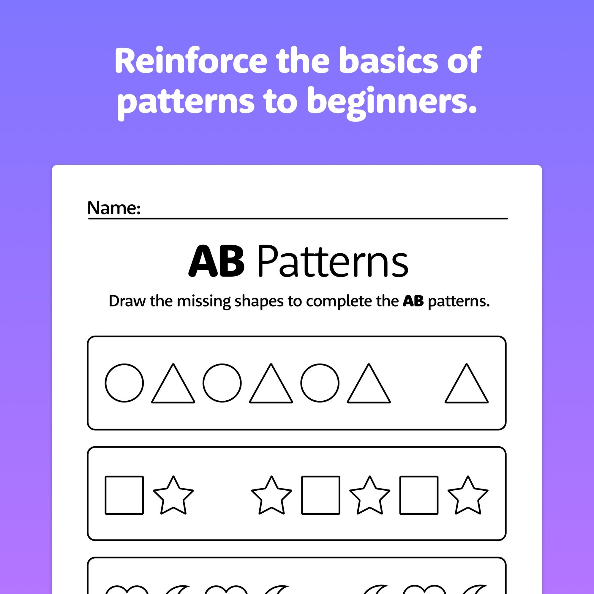 Pattern Worksheets for Kindergarten & 1st Grade Kindergarten Math ...
