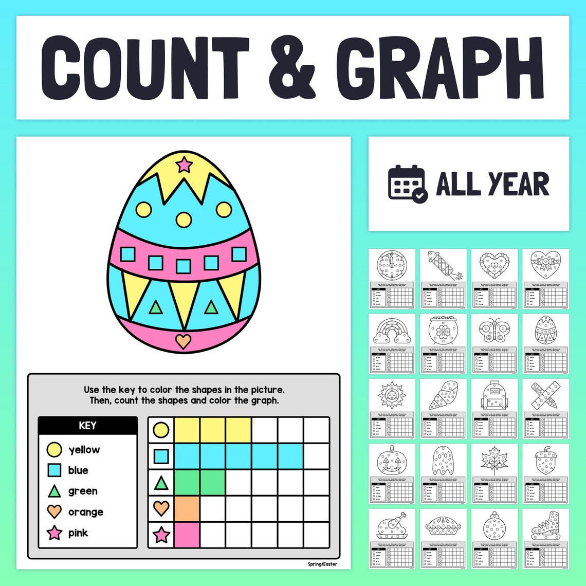 All Year Graphing Worksheets | Kindergarten & 1st Grade Graph by ...