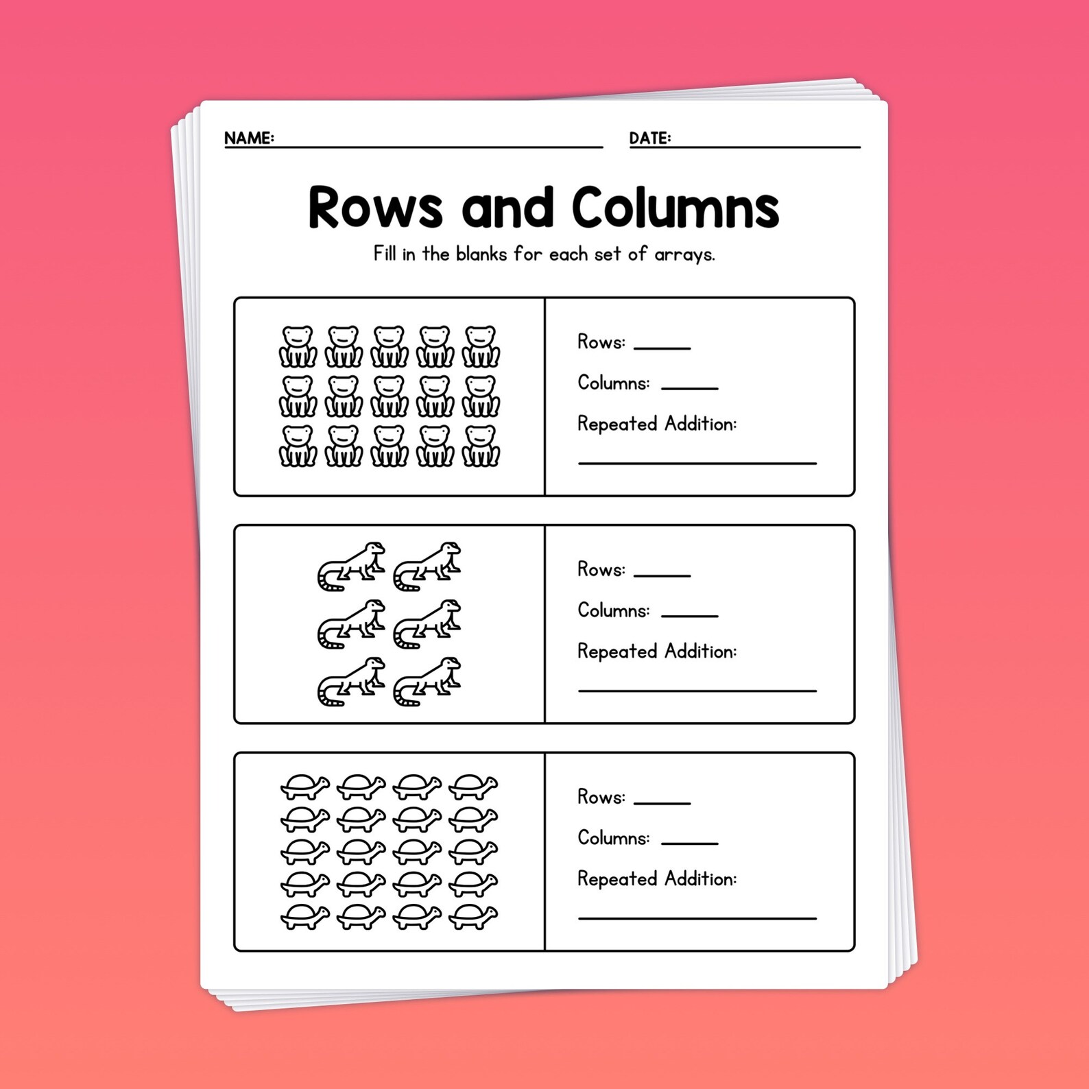 No Prep Arrays Worksheets Multiplication and Repeated Addition ...