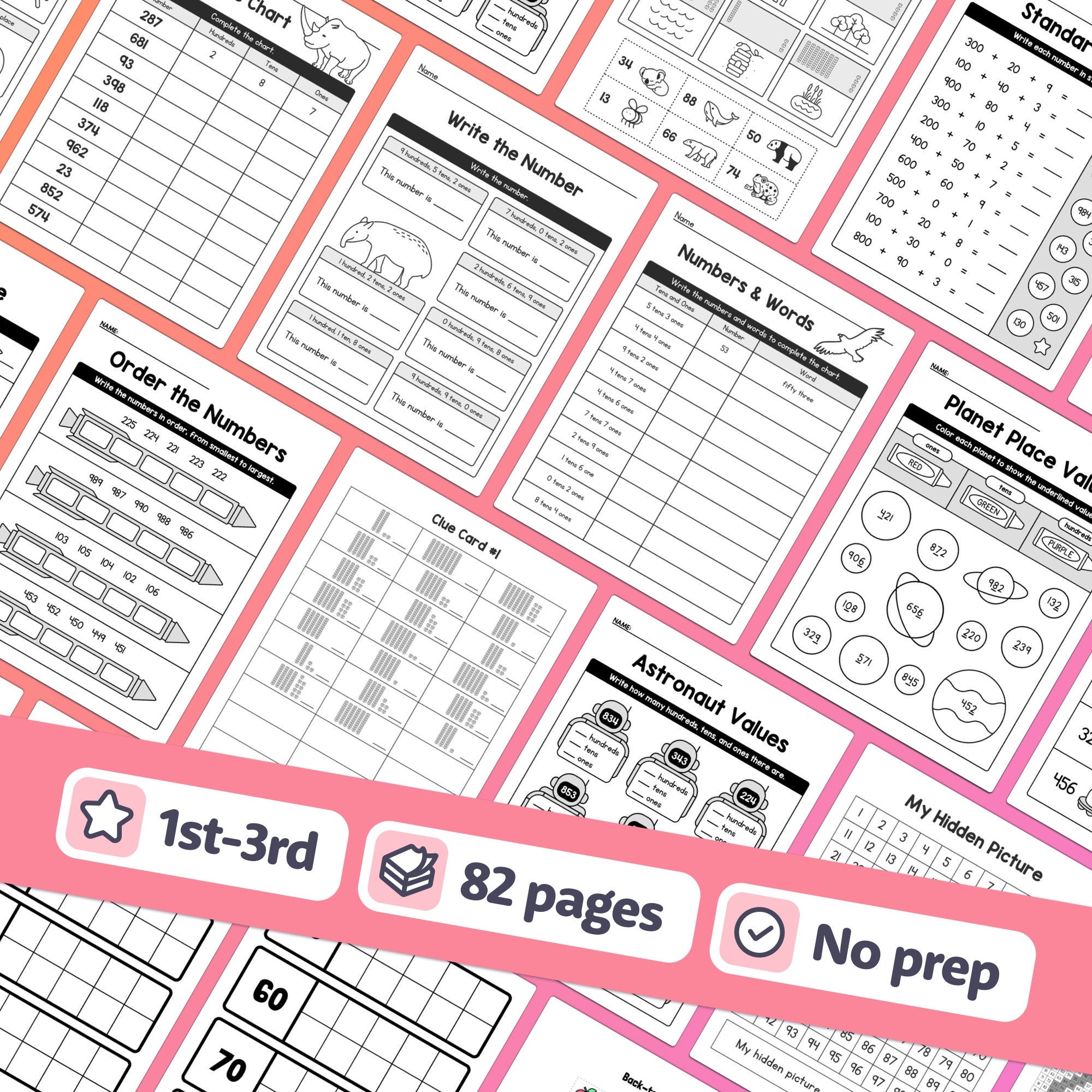 No Prep Place Value Bundle | 1st, 3rd, 2nd Grade Place Value Worksheets ...