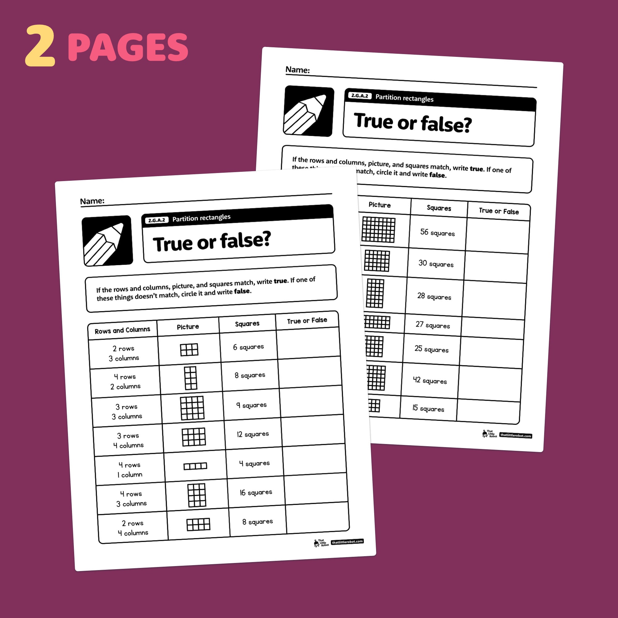Partition Rectangles Worksheets 2nd Grade Math Centers and Geometry ...