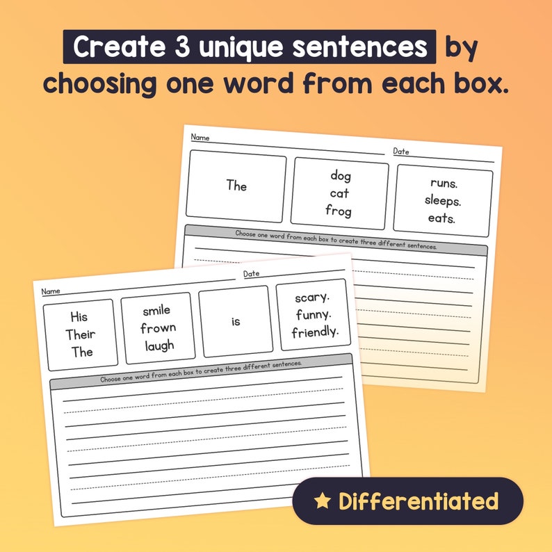 Beginner Sentence Writing Worksheets | kindergarten, 1st, 2nd Grade ELA ...