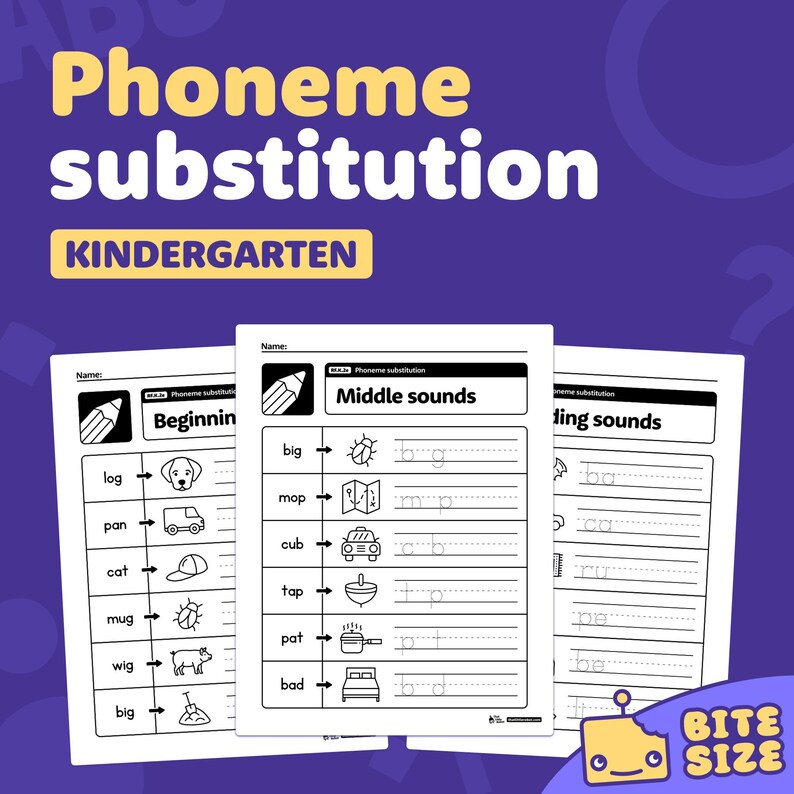 Phoneme Substitution Worksheets | Kindergarten CVC Word Phonemic ...