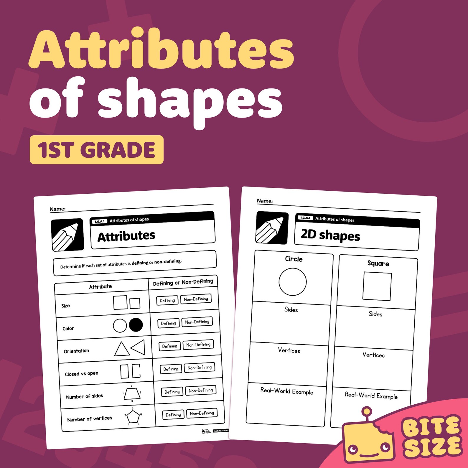 Defining & Non-defining Attributes of Shapes Worksheets | 1st Grade ...
