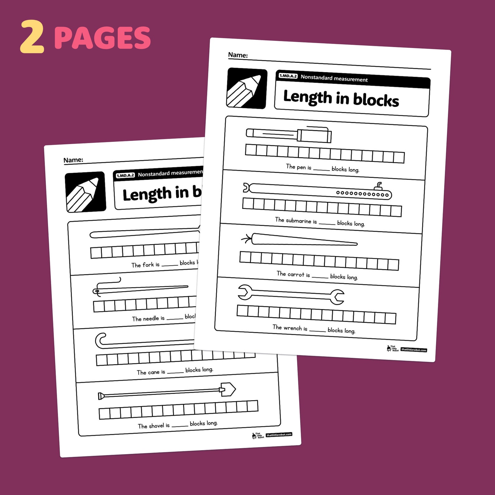 Nonstandard Measurement Worksheets | 1st Grade Length Math Activities ...