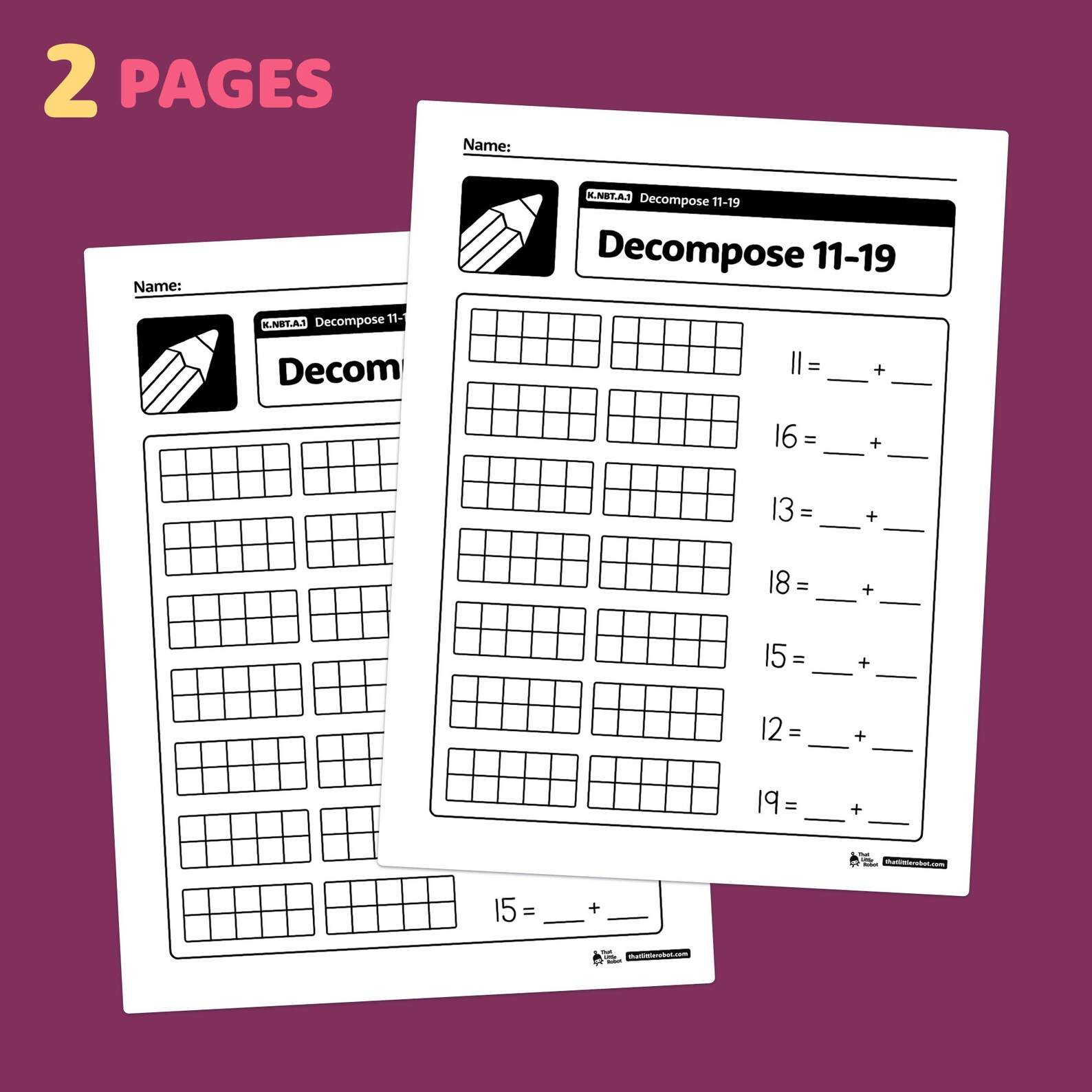 Decompose Numbers 11-19 Worksheets | Kindergarten Math Centers ...
