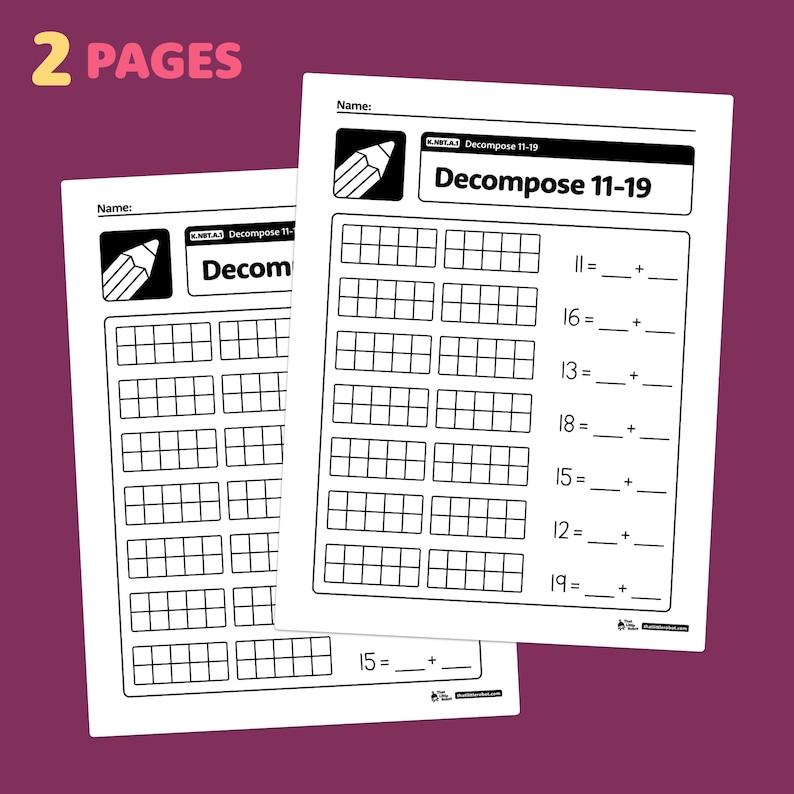 Decompose Numbers 11-19 Worksheets | Kindergarten Math Centers ...