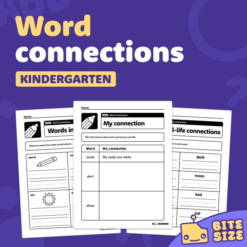Word Connections Worksheets & Centers | Kindergarten Real Life ...