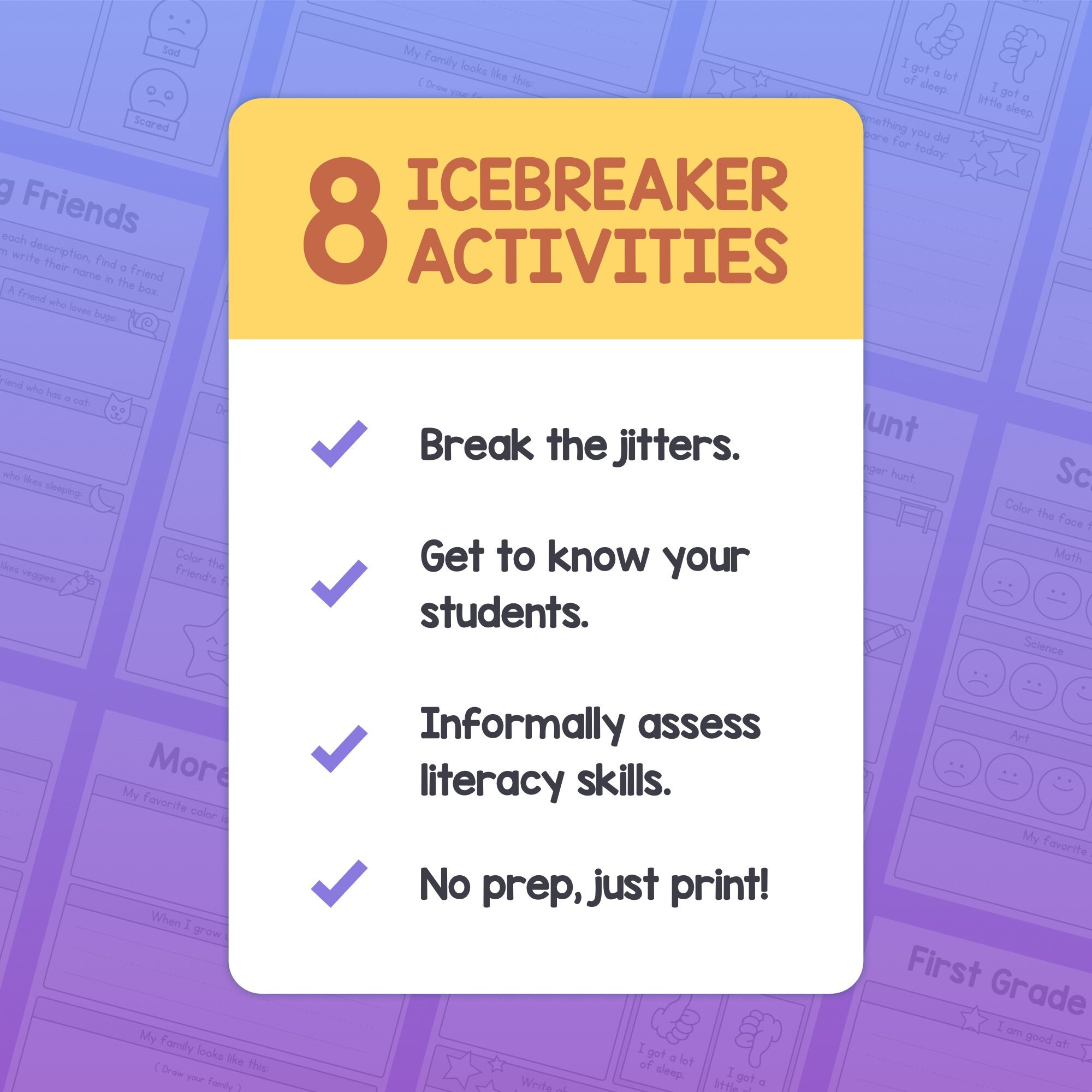 First Grade Icebreaker Activities – NO PREP First Week of School Ice ...