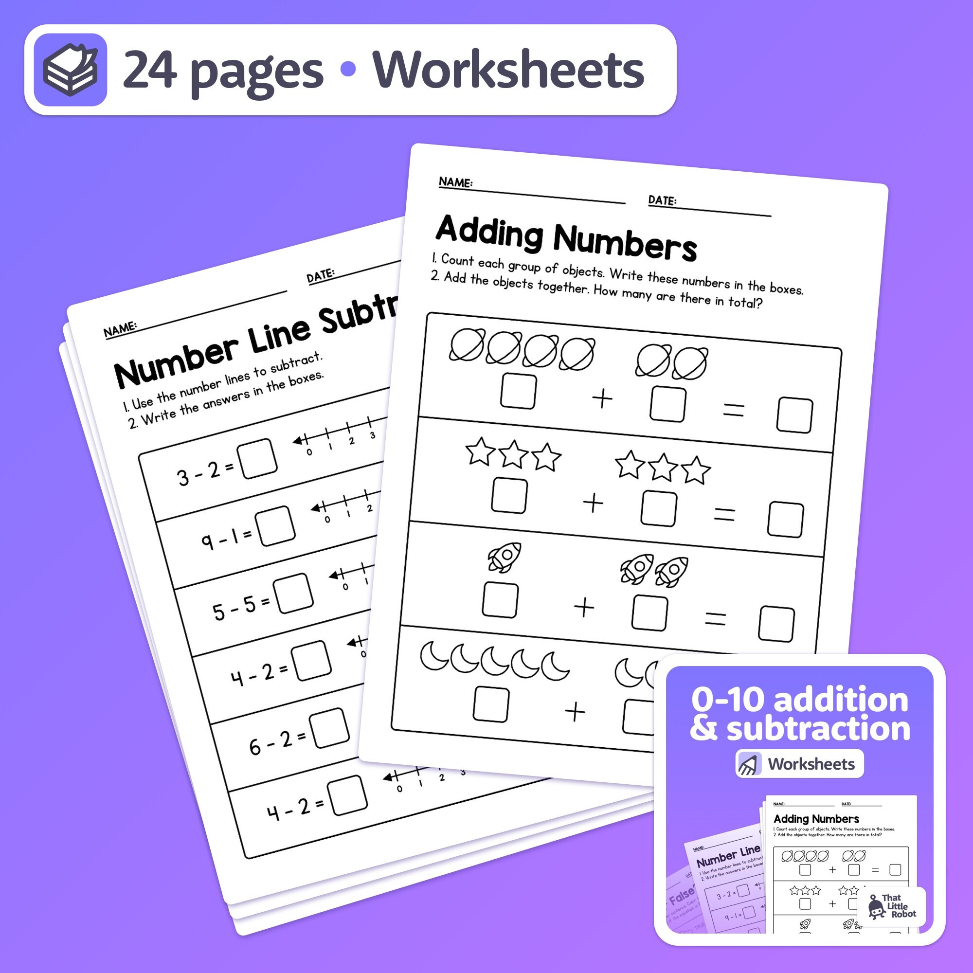 No Prep Addition & Subtraction Bundle Kindergarten 1st 2nd - Etsy