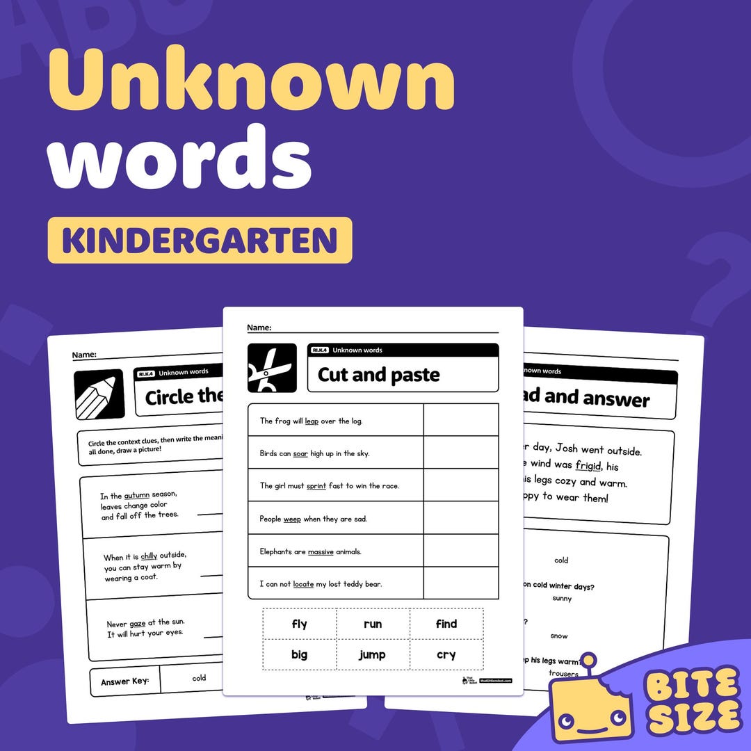 Unknown Words Worksheets | Kindergarten Context Clues and Vocabulary ...