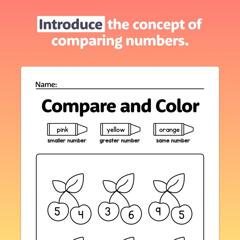 Comparing 1 Digit Numbers Worksheets | Greater Than, Less Than, Equals ...