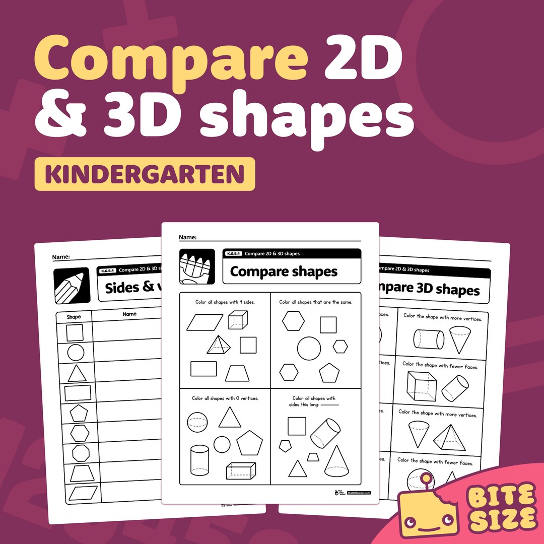 Compare 2d & 3d Shapes Worksheets | Kindergarten Shape Attribute ...