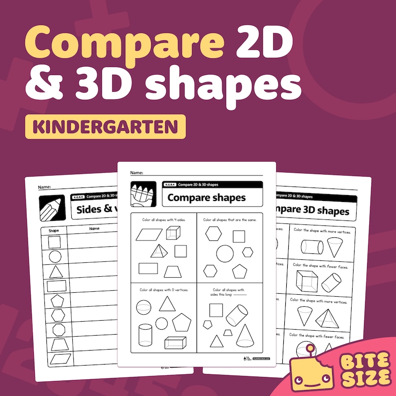Compare 2d & 3d Shapes Worksheets | Kindergarten Shape Attribute ...