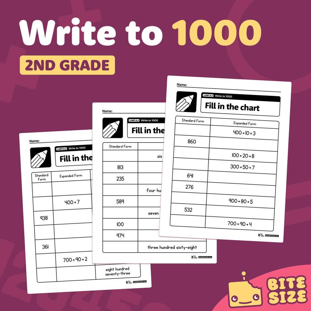 Write Numbers to 1000 Worksheets | 2nd Grade Math Place Value Math ...