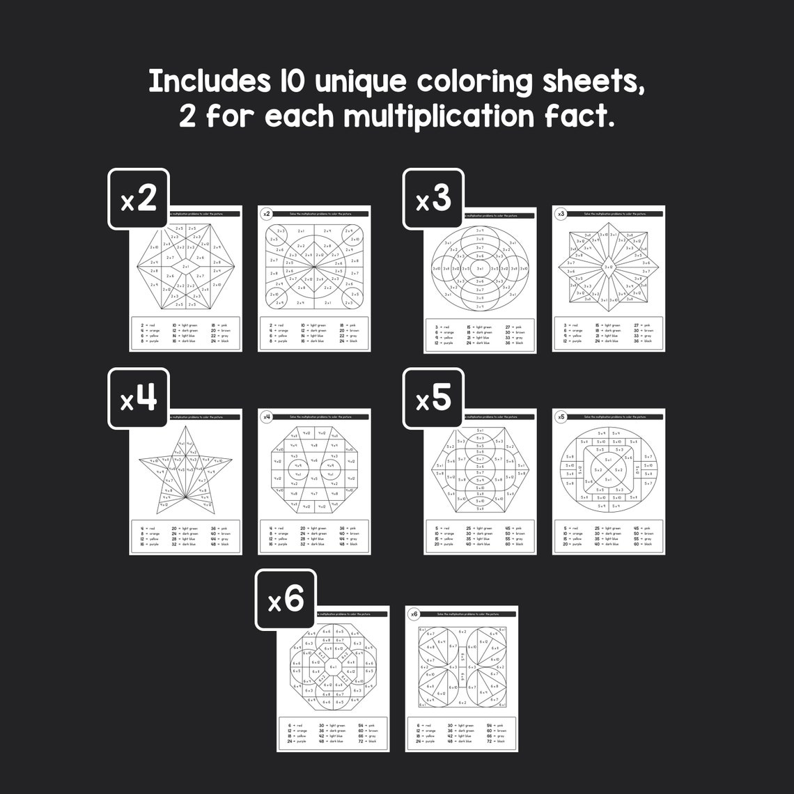 Multiplication Coloring Pages Printable / Multiplication Facts - Etsy