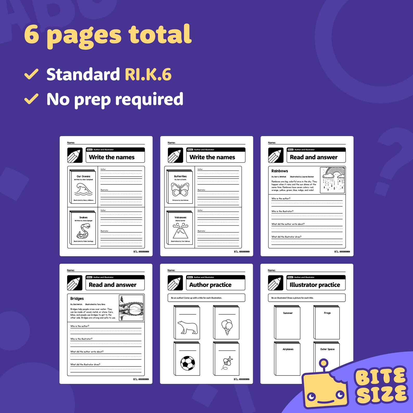 Author and Illustrator Worksheets | Kindergarten Reading & Parts of a ...