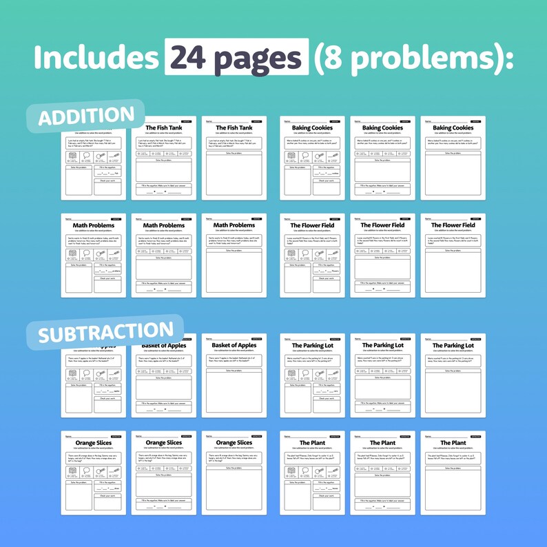 2nd Grade Addition and Subtraction Word Problem Worksheets | Addition ...