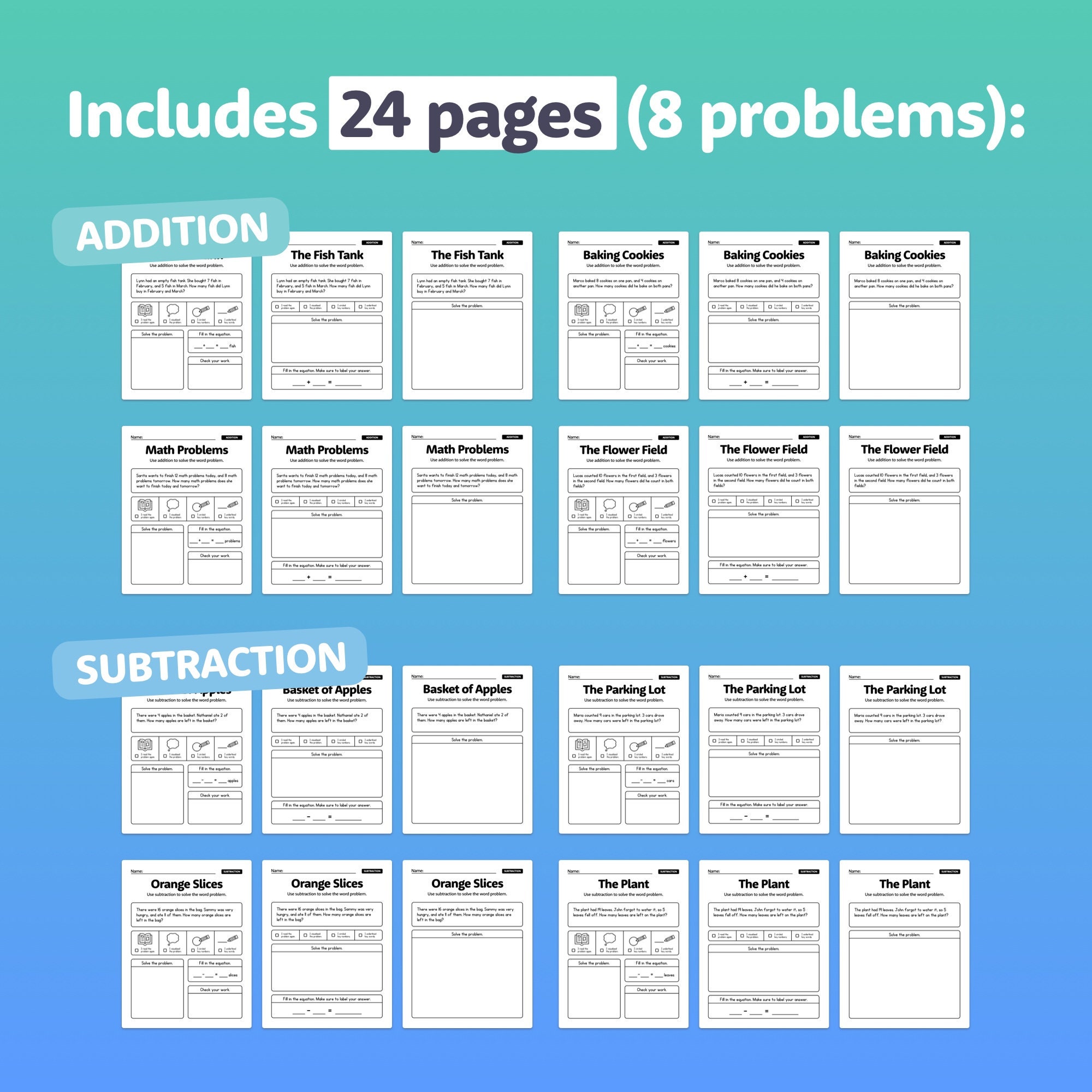 2nd Grade Addition and Subtraction Word Problem Worksheets Addition and ...