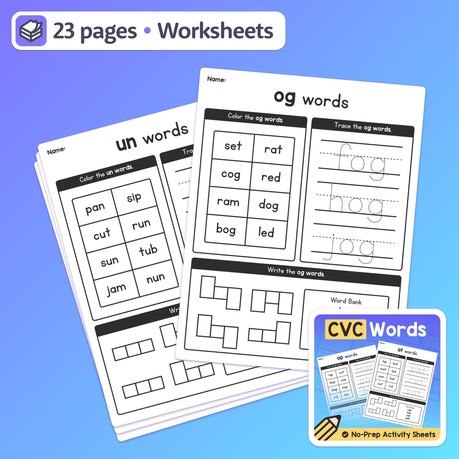 CVC Words Bundle | Pre-k & Kindergarten CVC Word Families Worksheets ...
