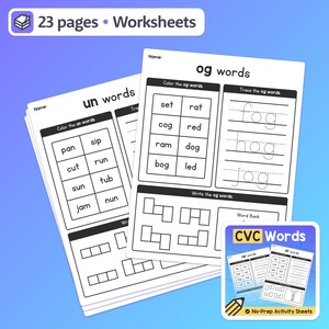 CVC Words Bundle | Pre-k & Kindergarten CVC Word Families Worksheets ...