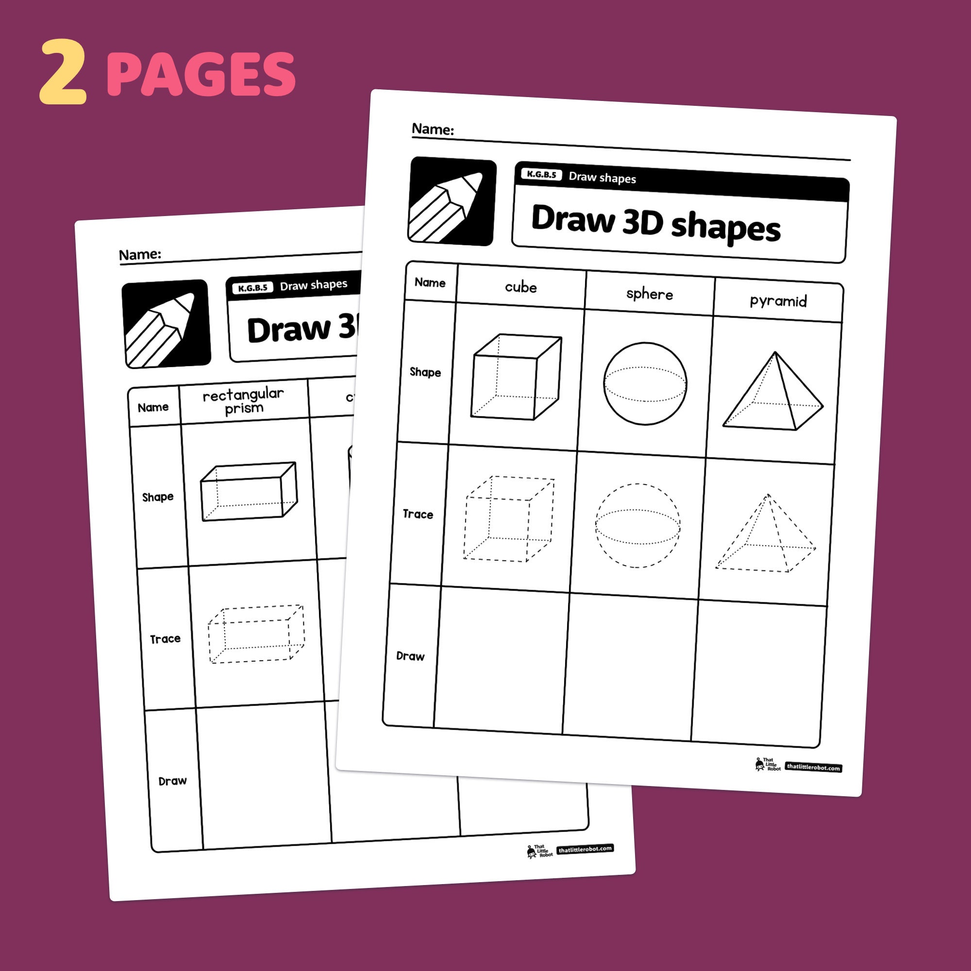 Draw 2d & 3d Shapes Worksheets | Kindergarten Geometry Activities and ...
