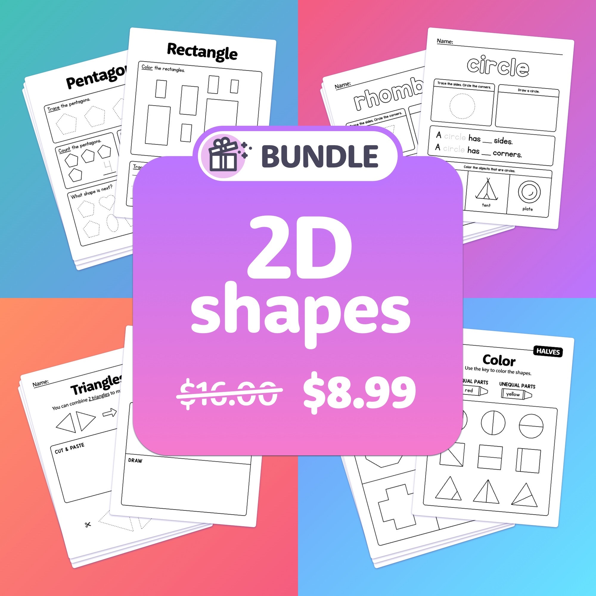 2D Shapes BUNDLE | Kindergarten Shapes, 1st Grade Shapes, 2nd Grade ...
