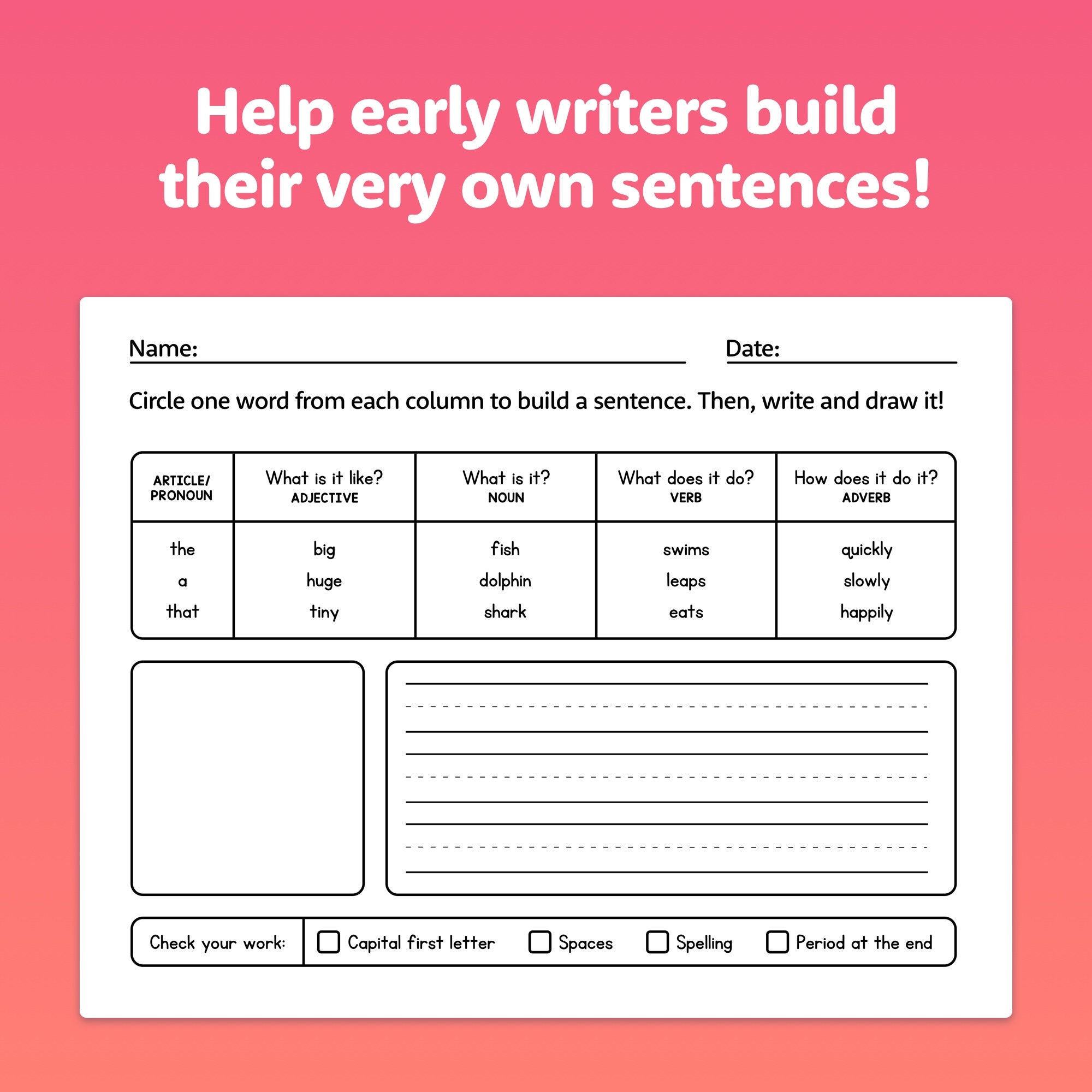 Summer Sentence Building Worksheets | 1st & 2nd Grade Summer Writing ...