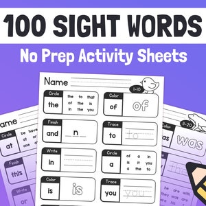 First 100 Sight Words Worksheets Sight Word Fluency - Etsy