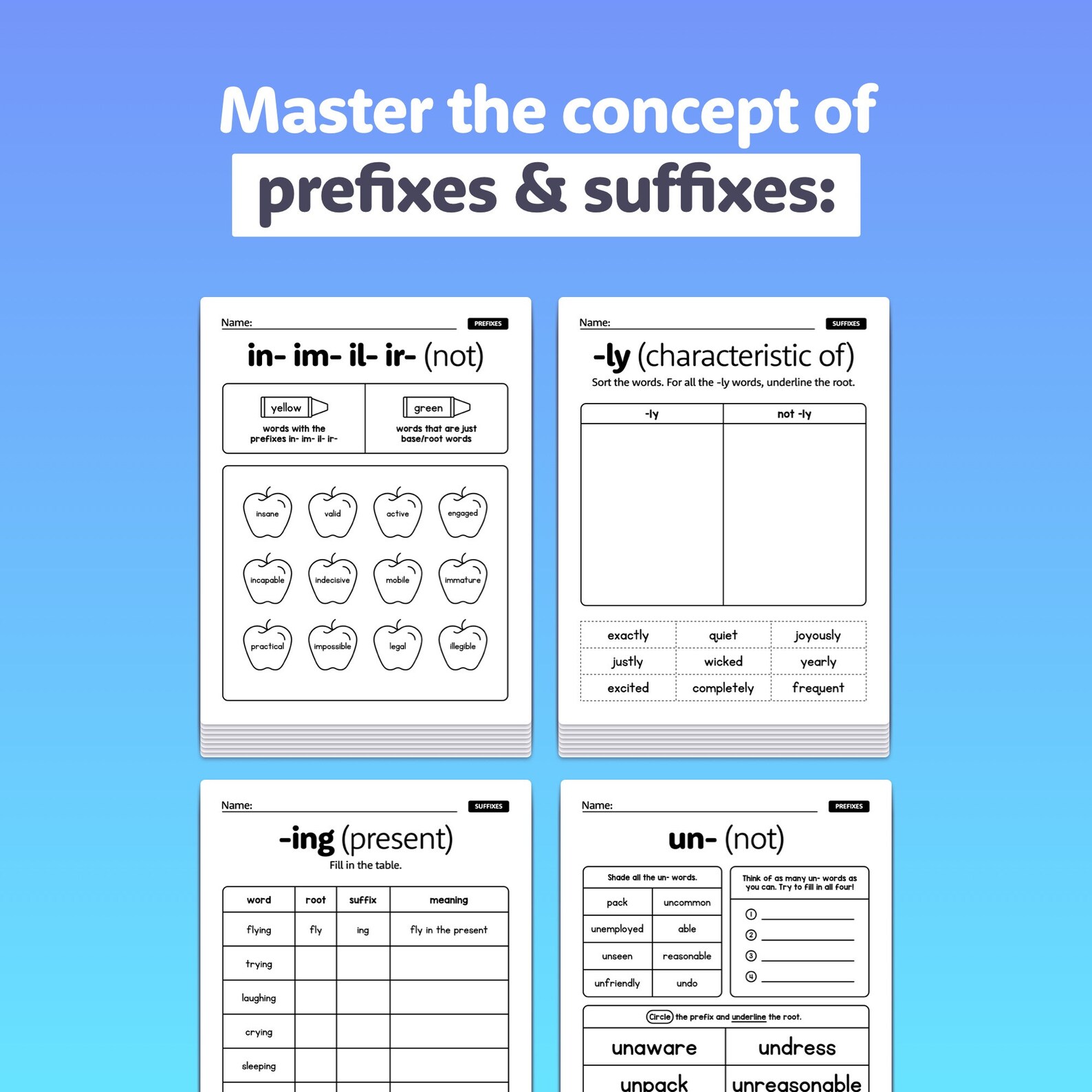 2nd & 3rd Grade Prefixes and Suffixes Worksheets | Grammar Worksheets ...