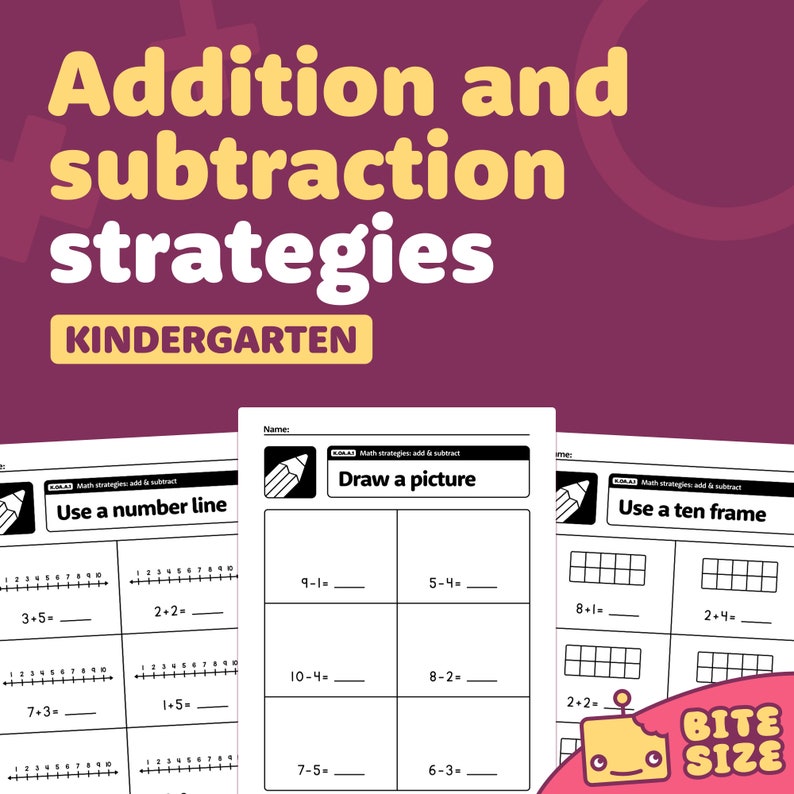 Addition & Subtraction Strategies Worksheets Kindergarten Math Centers ...