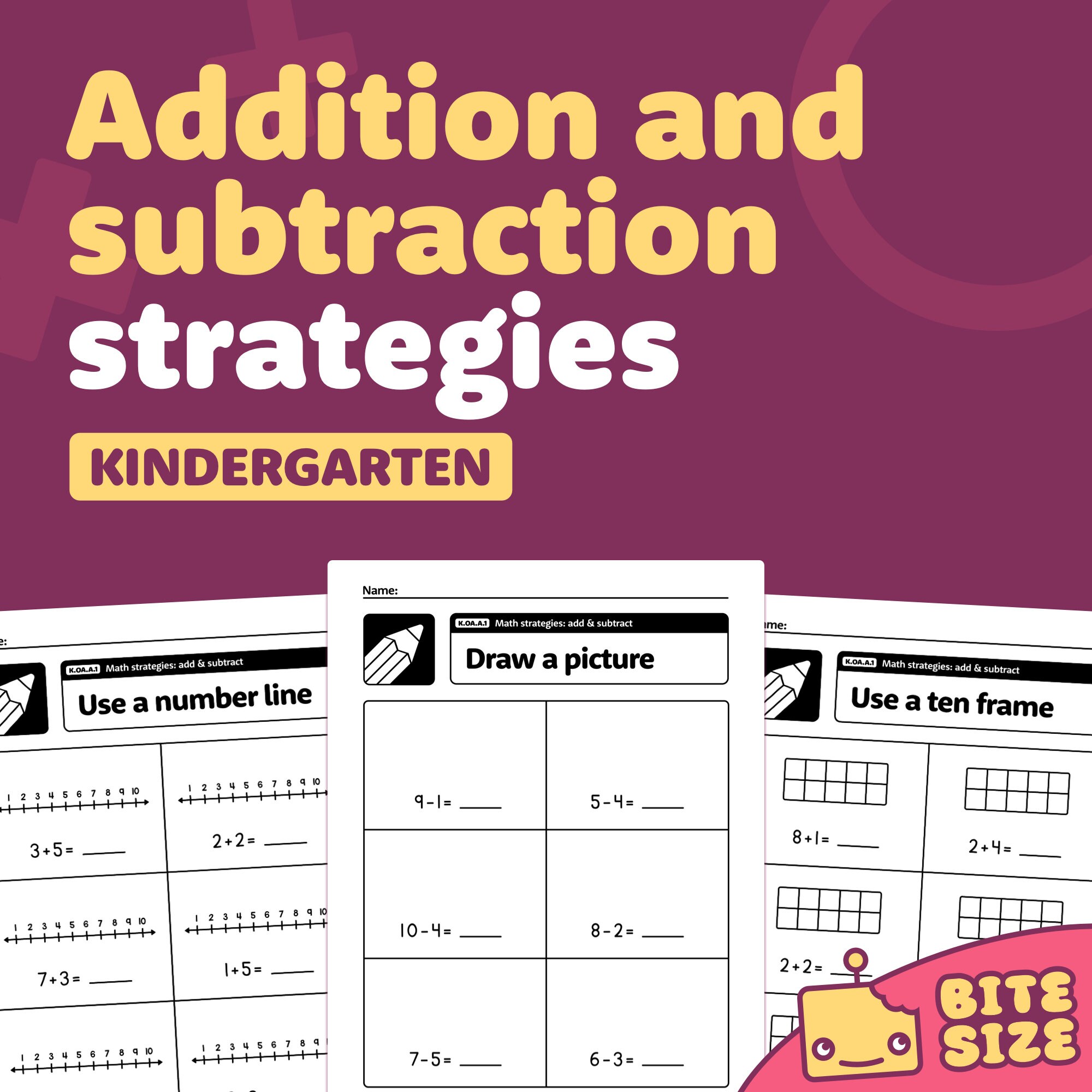 Addition & Subtraction Strategies Worksheets Kindergarten Math Centers ...