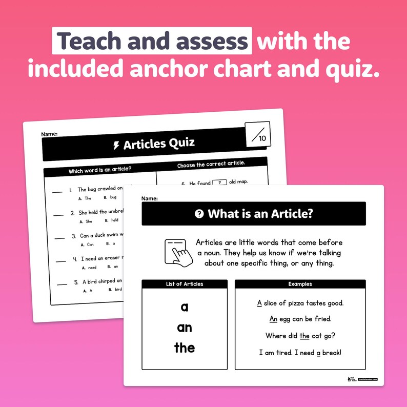 Articles Worksheets | 1st, 2nd, & 3rd Grade Grammar Activities | A, And ...