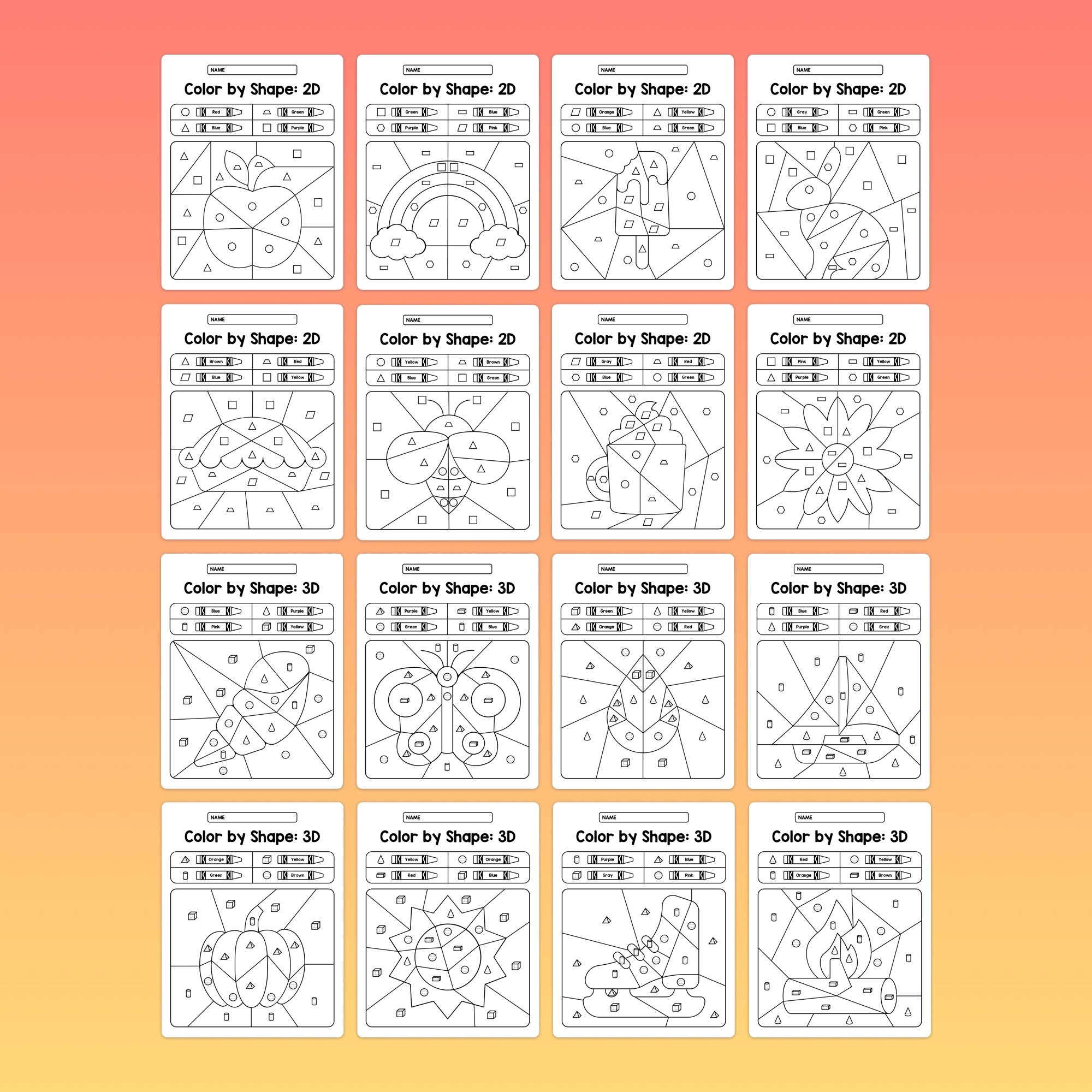 No Prep 2D and 3D Shapes Worksheets | Kindergarten, 2nd, 1st Grade Math ...