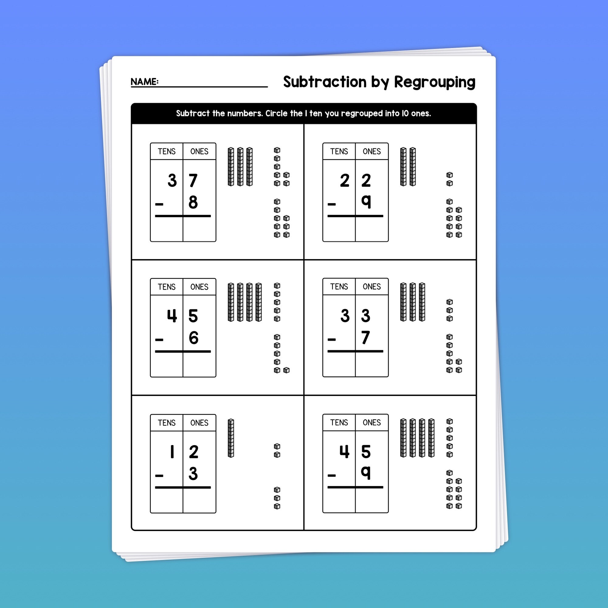 No Prep 2 Digit Subtraction With Regrouping Worksheets | 1st, 3rd, 2nd ...