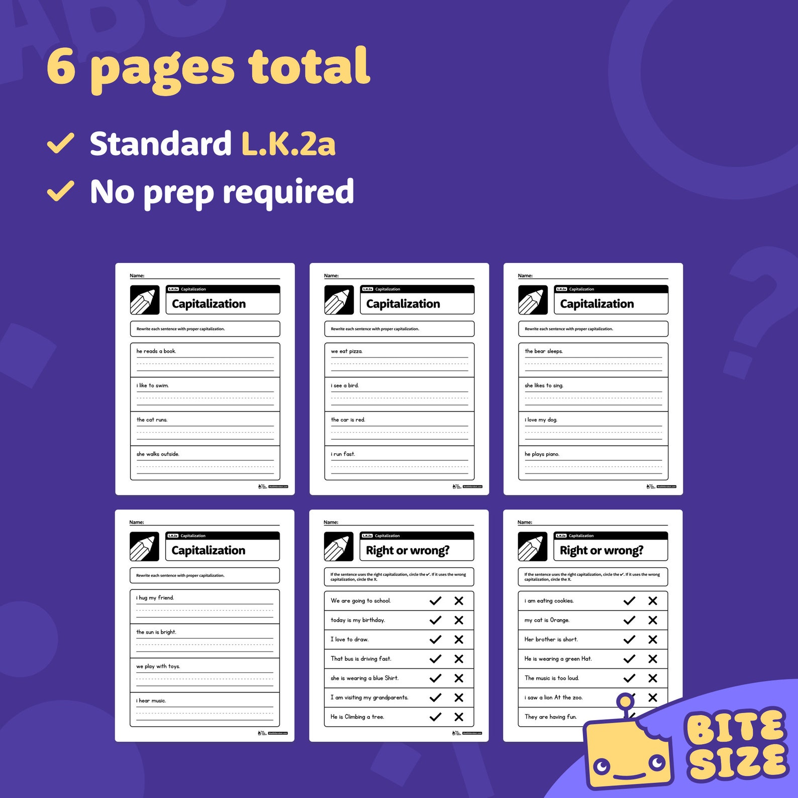 Capitalization Worksheets, Centers, & Activities | Kindergarten ELA ...