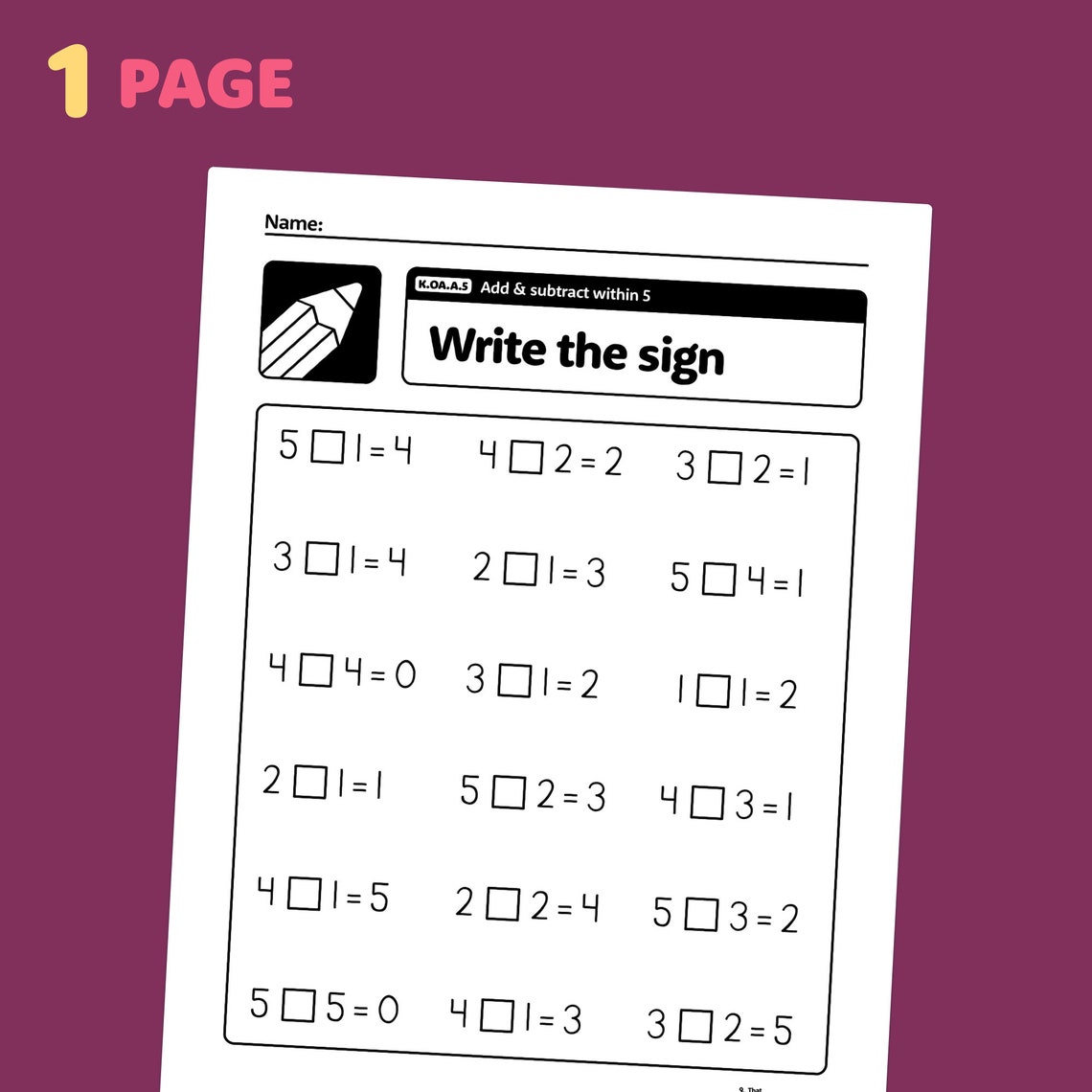 Add & Subtract Within 5 Worksheets | Kindergarten Math Centers, Mental ...