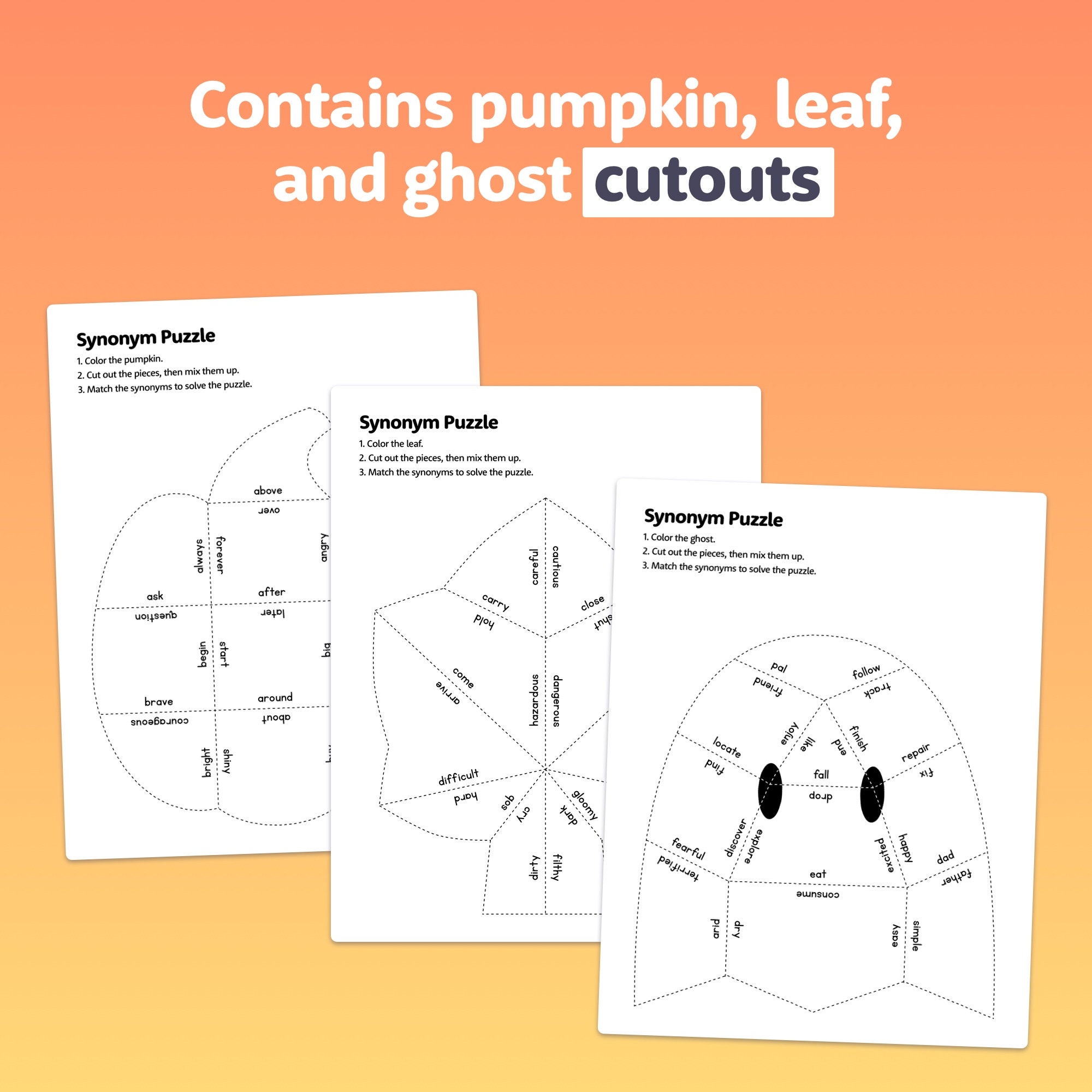 Fall Synonyms Activity | 3rd, 4th, 5th Grade Halloween Synonyms ...
