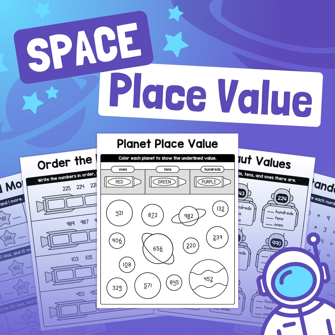 Place Value Worksheets | Space Place Value Activities — Hundreds, Tens ...