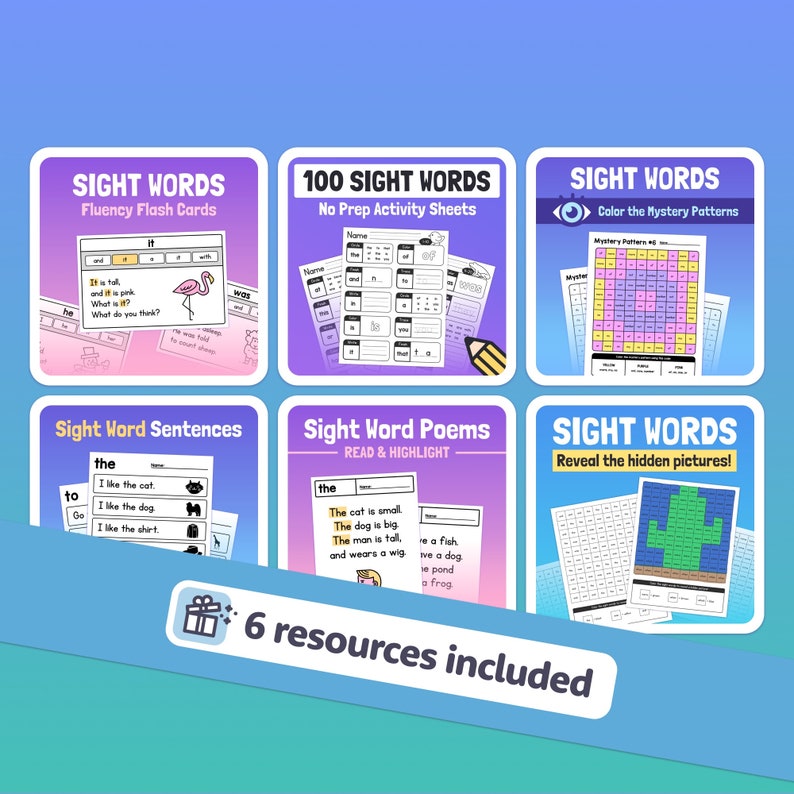 No Prep Sight Words Bundle | Kindergarten & 1st Grade Sight Word ...