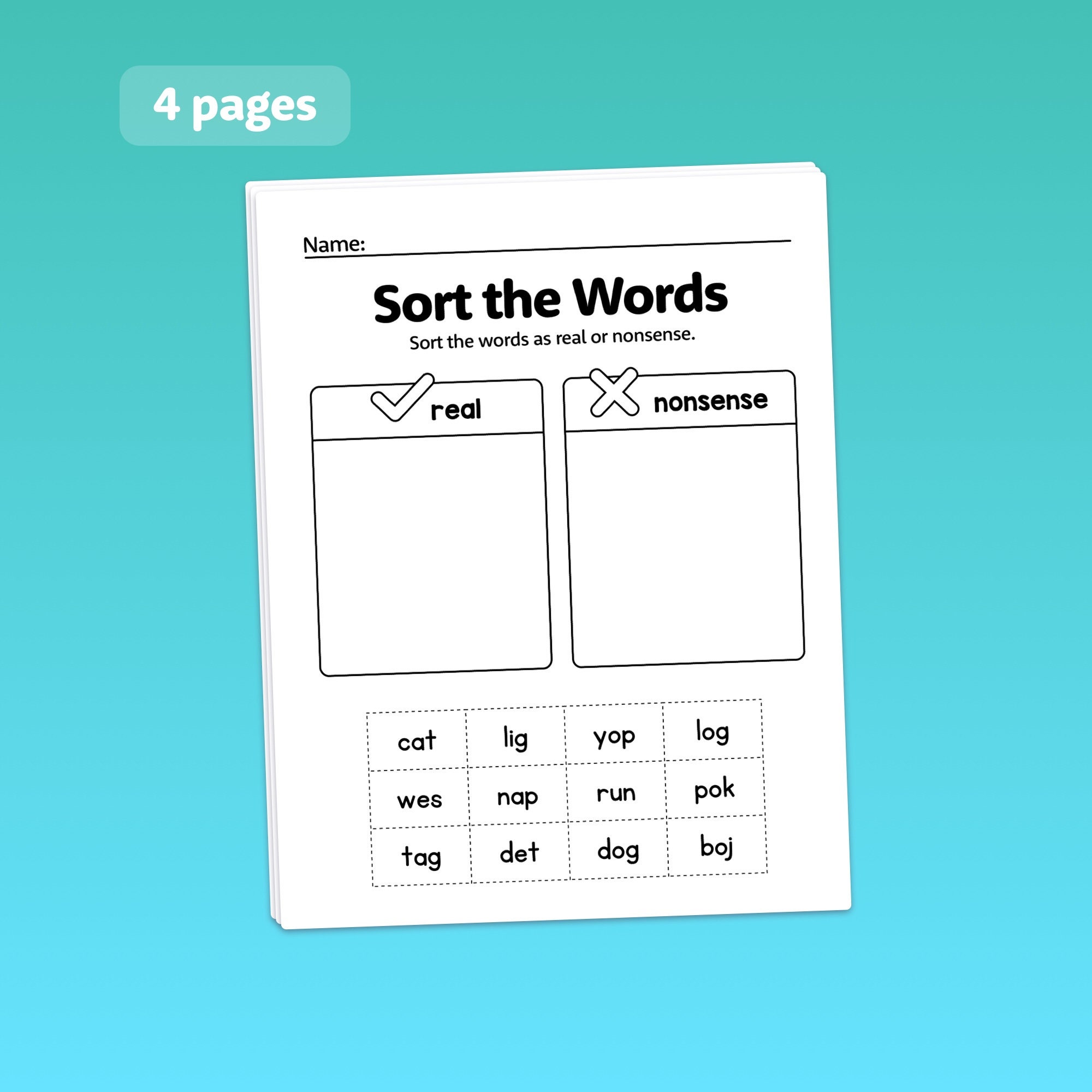 Real or Nonsense Words Worksheets 1st Grade & Kindergarten CVC Words ...