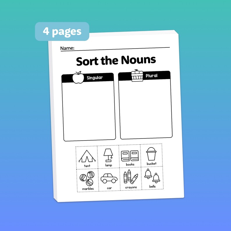 Singular & Plural Nouns Worksheets | Kindergarten, 1st Grade and 2nd ...